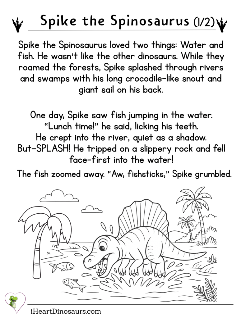 Dinosaur Short Story and Worksheet Bundle - Read, Color, Learn