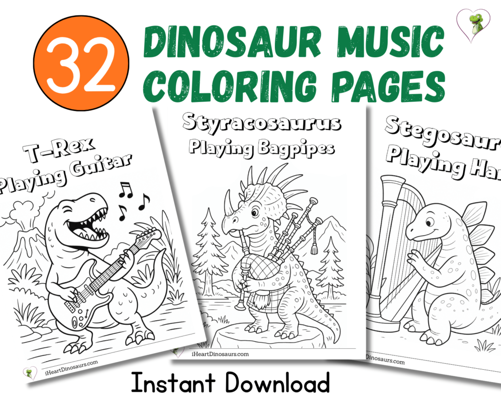 Musician Coloring Pages with Dinosaurs - 32 Printable PDF Sheets
