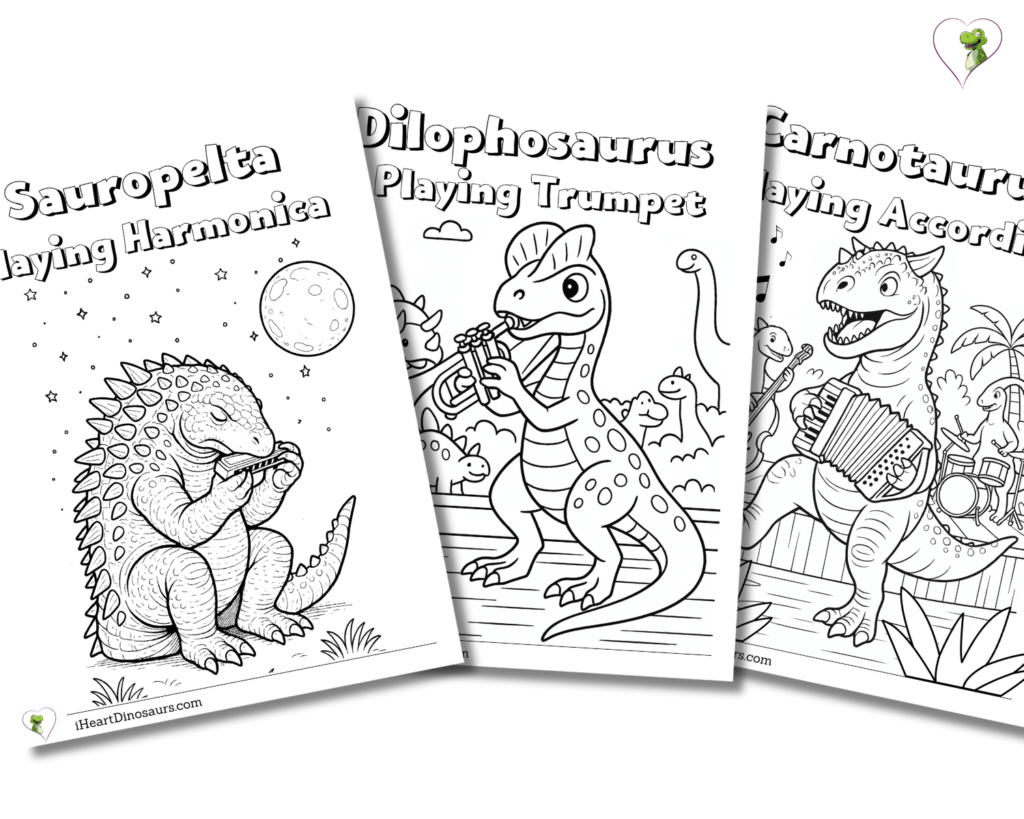 Musician Coloring Pages with Dinosaurs - 32 Printable PDF Sheets