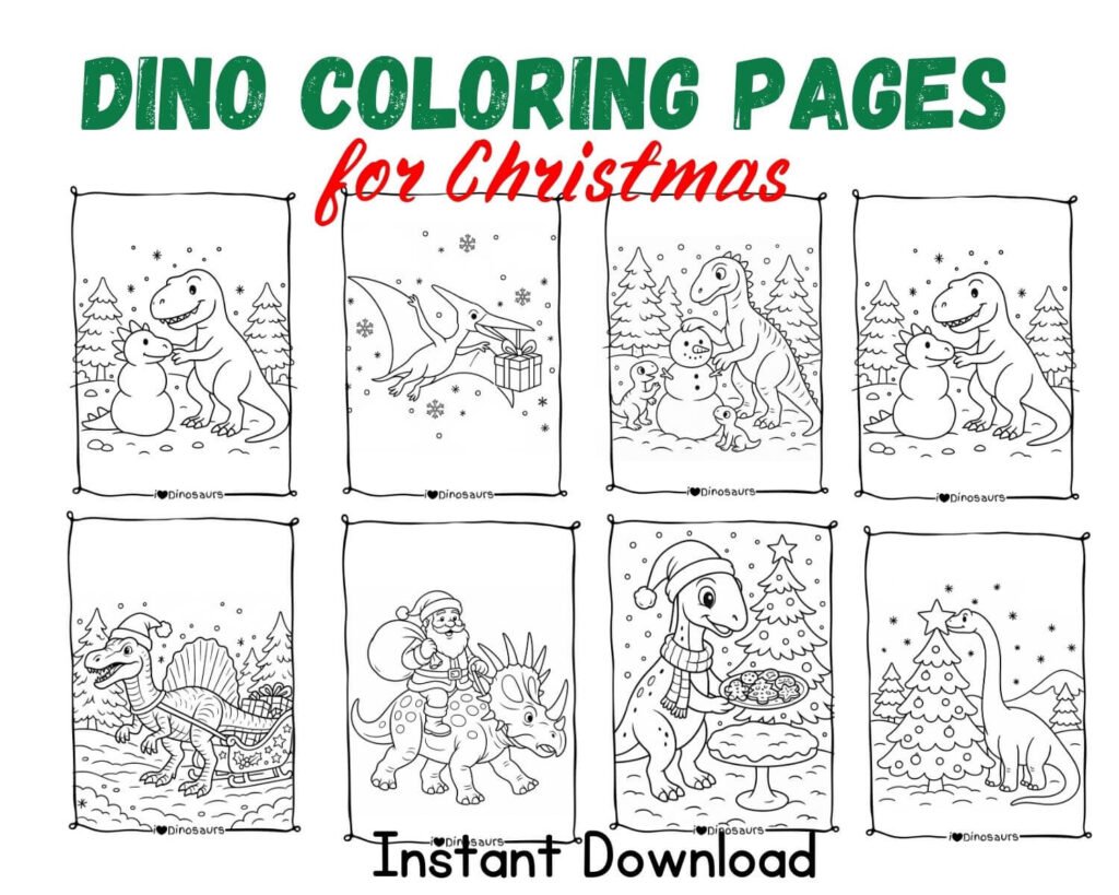 Christmas 24 Dinosaur Christmas Coloring Pages (Download)